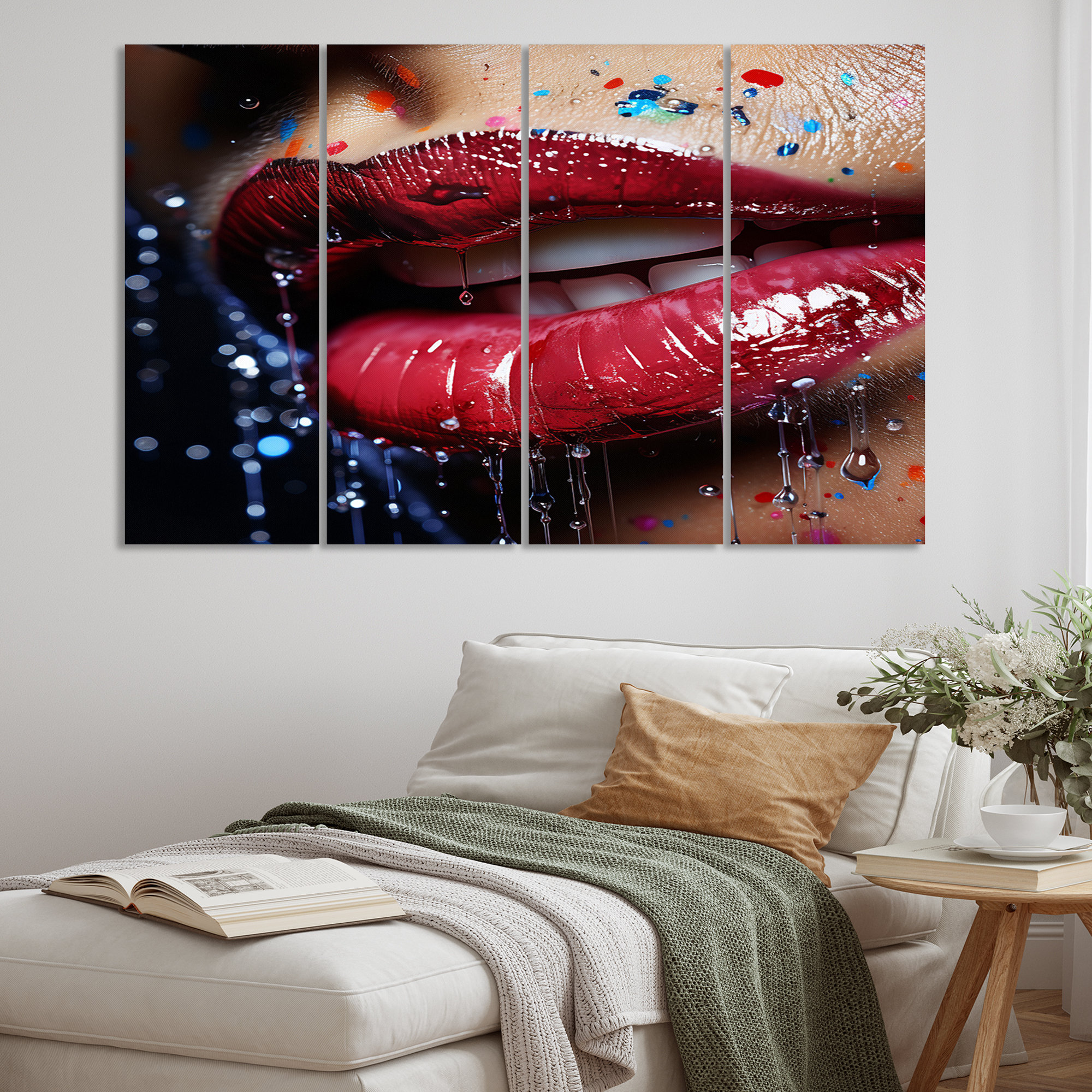 Ebern Designs Pout Red Lips Silent Seduction III On Canvas 4 Pieces Print | Wayfair